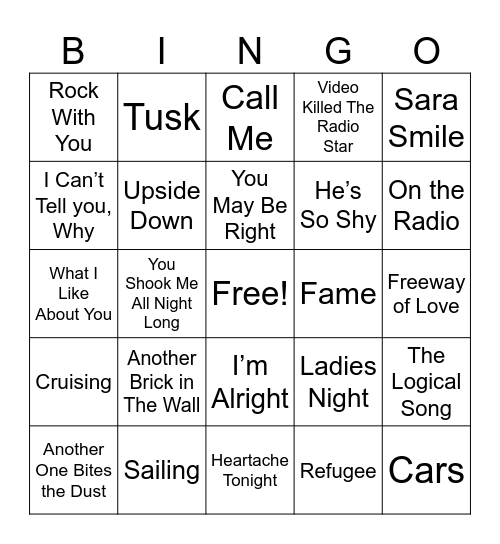80’s Bingo Card
