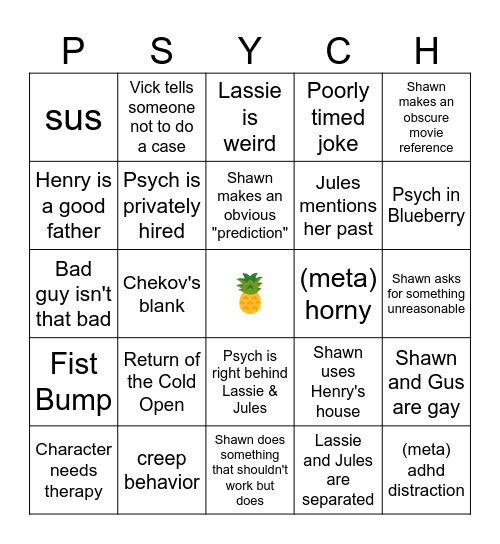 Psych Bingo Card