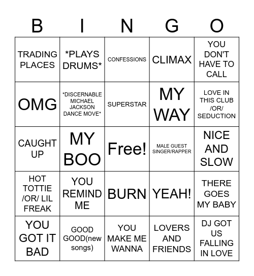 USHER HALFTIME Bingo Card