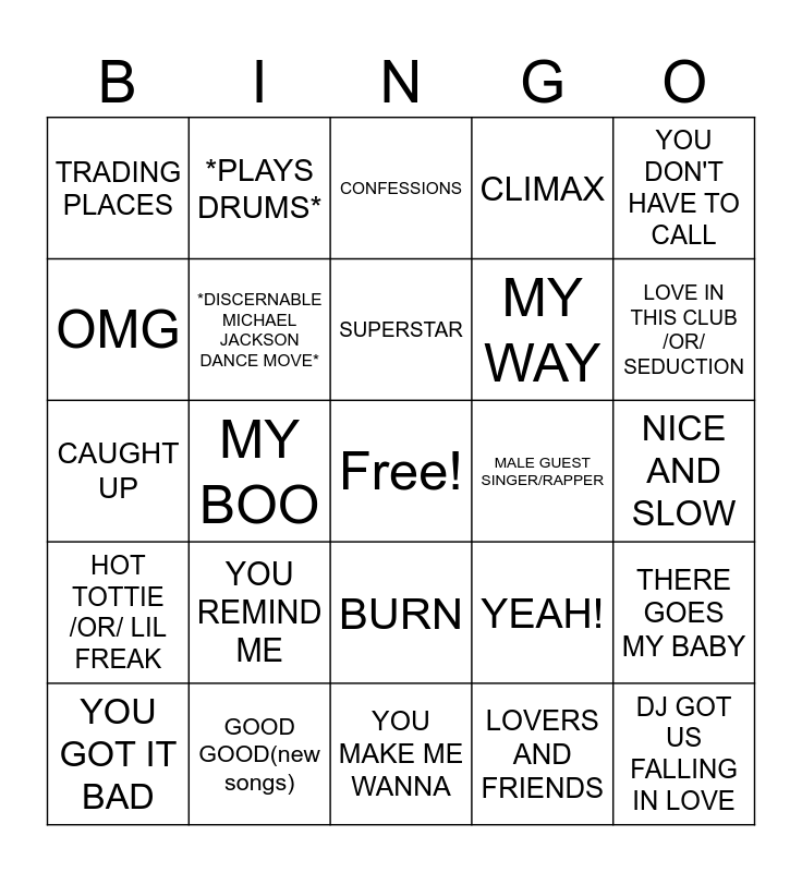 USHER HALFTIME Bingo Card