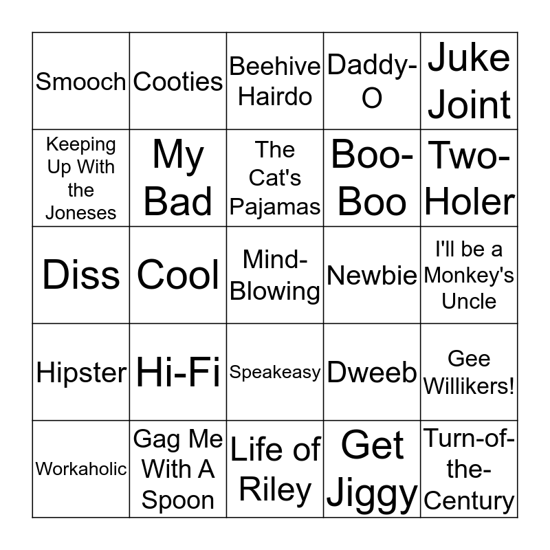 Generations Bingo Card