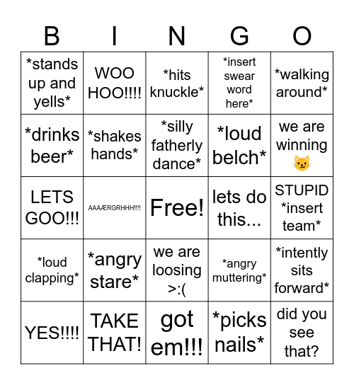 Dad yelling during football Bingo Card