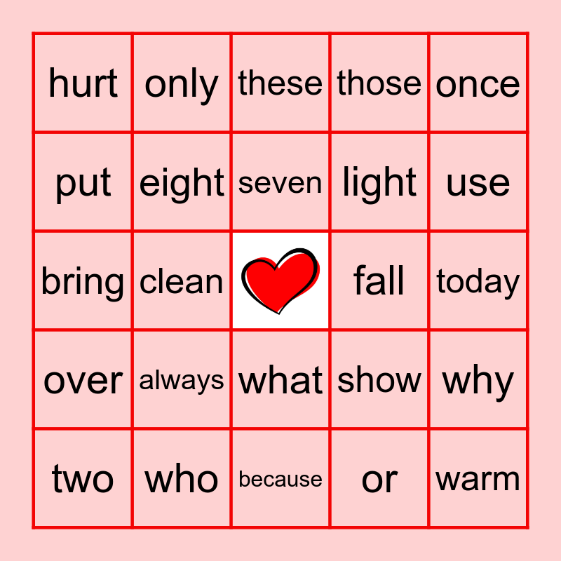 Heart Word BINGO- Gr. 3 Bingo Card