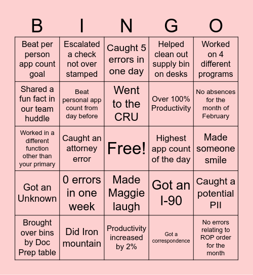 Doc Prep Bingo Card