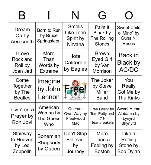 GrannyKat Rock and Roll Bingo Card