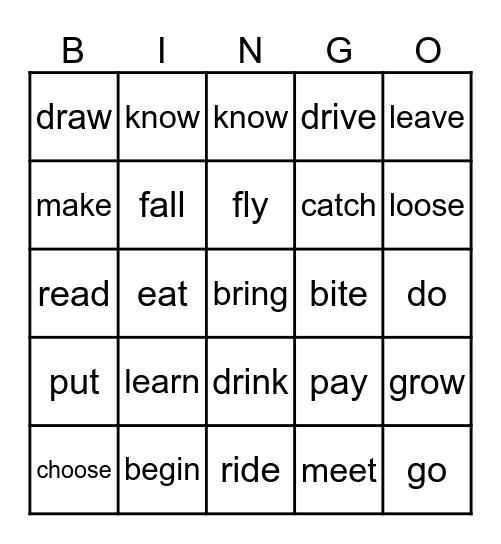 Four in a row Bingo Card