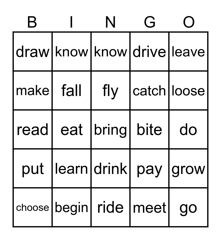 Four in a row Bingo Card