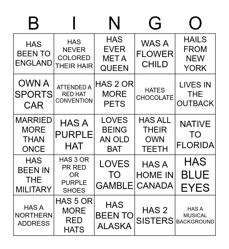 RED HATTER PARTY Bingo Card