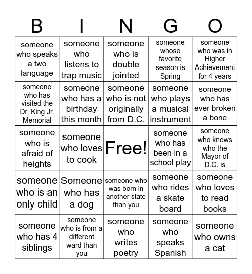 8th Grade Appreciation Day Bingo Card