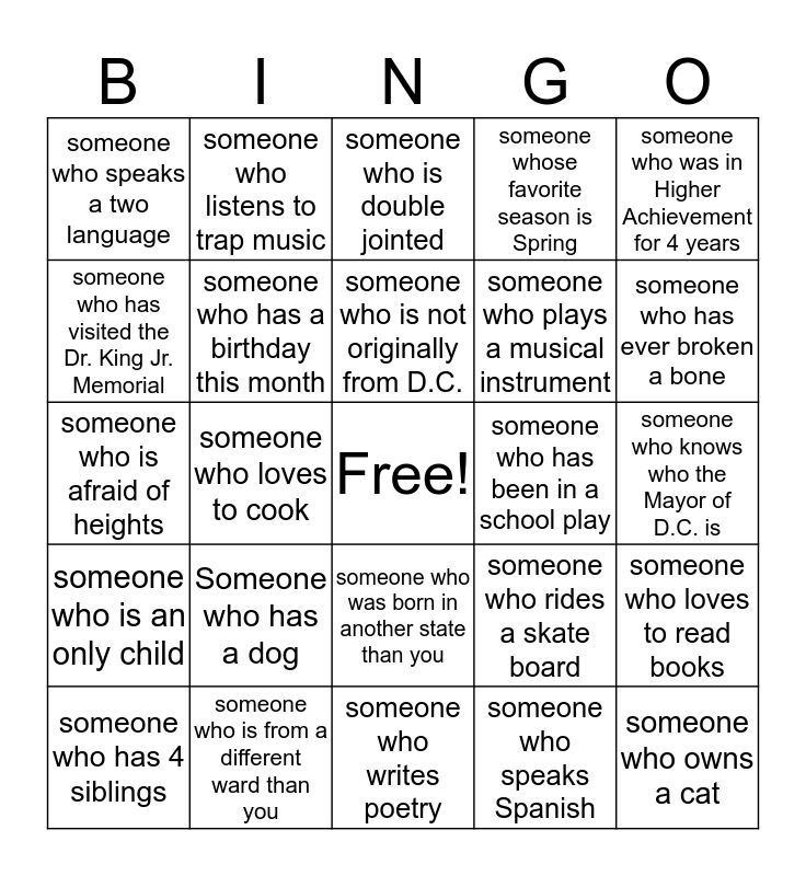 8th Grade Appreciation Day Bingo Card