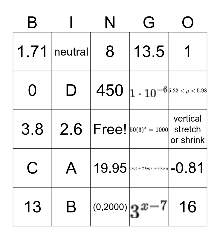AdvA Unit 2 Review Bingo Card