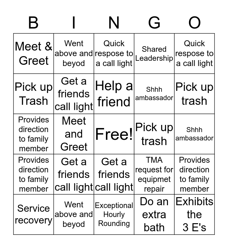 Starfish Bingo Card