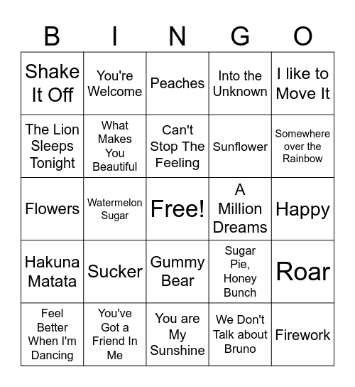 SINGO Bingo Card