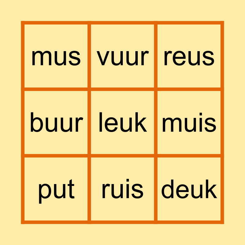 eu, ui, uu, u Bingo Card