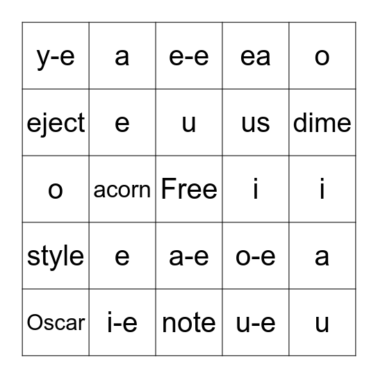 Vowel Bingo Card