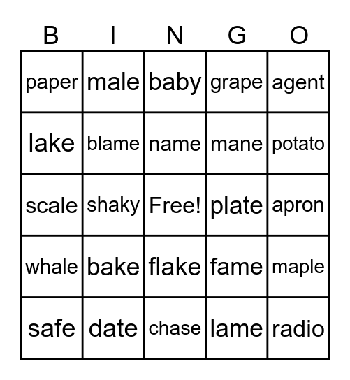 Long Vowel Sounds Bingo Card