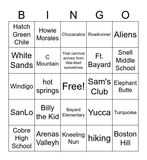 Grant County Bingo Card
