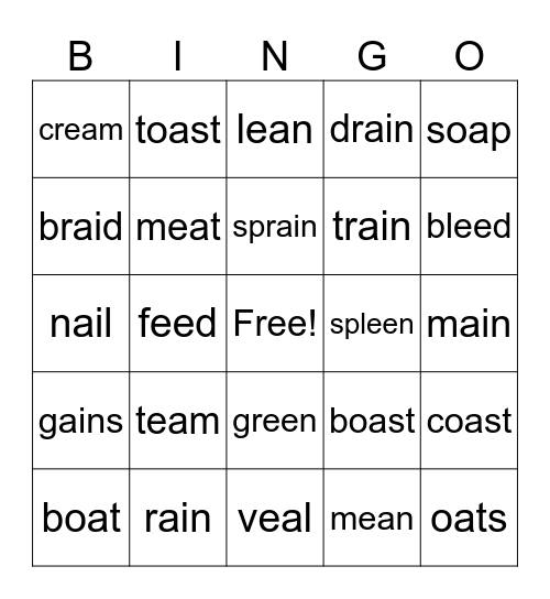 Vowel teams Bingo Card