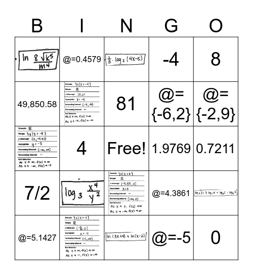 Pre-Calc Unit 4: BINGO Card