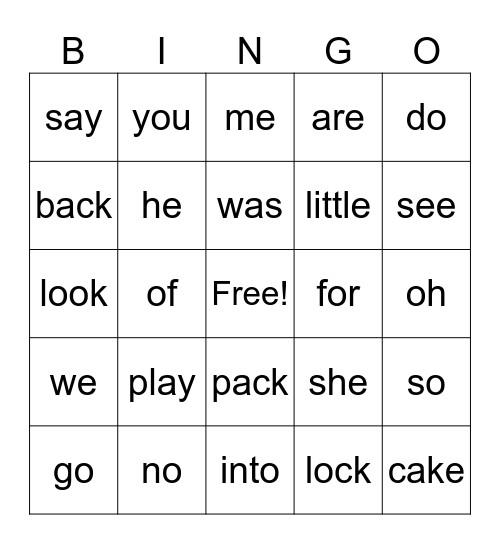 Heart Words Bingo 1-4+ Bingo Card