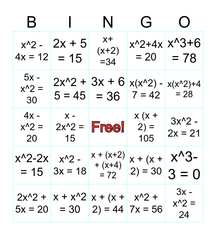 Polynomial Bingo Card