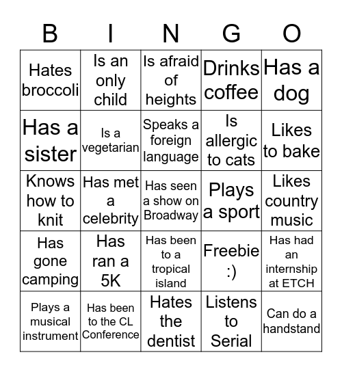 Child Life Peep Bingo Card