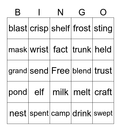 Ending Blends Bingo Card
