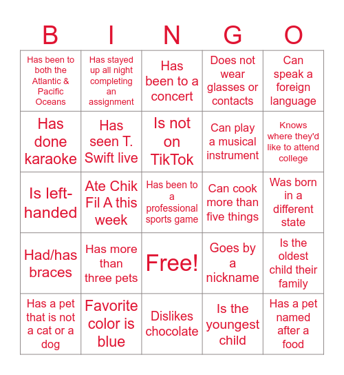 Student Visionaries - Mingle Bingo Card