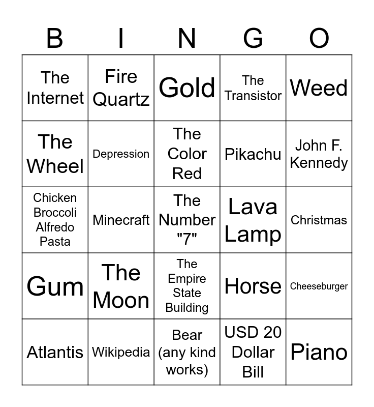 Infinite Craft Bingo Card