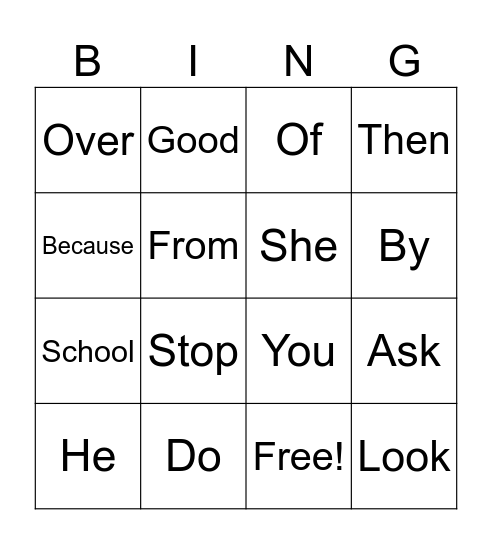 Site Word BINGO! Bingo Card