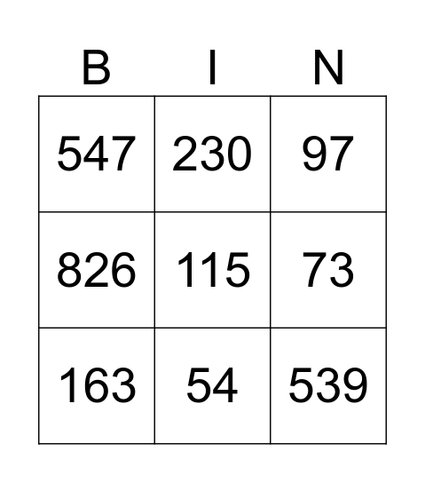 Números grandes 2 Bingo Card
