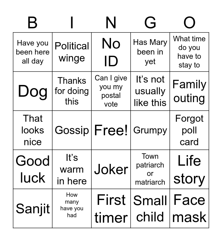 Poll station bingo Card