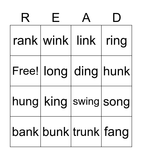 NG and NK Bingo Card