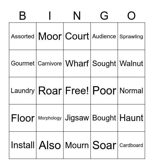 Spelling Bingo Card