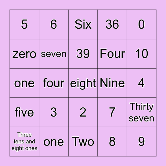 NUMBERS Bingo Card