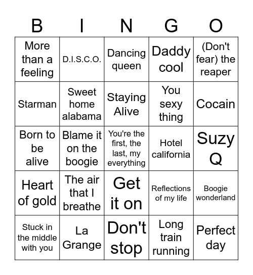 70s Bingo Card