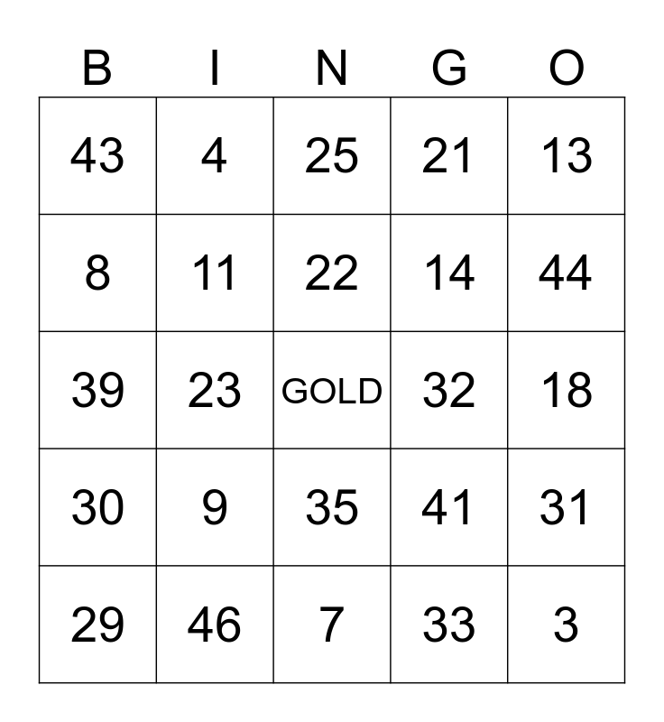 GOLD BINGO Card