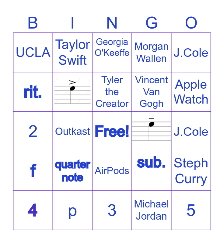 CHOIR BINGO! Bingo Card
