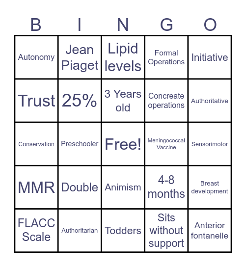 Unit One Bingo Card