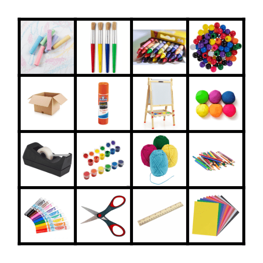 Art Supplies BINGO Card