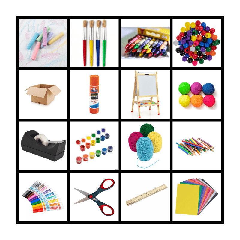Art Supplies BINGO Card