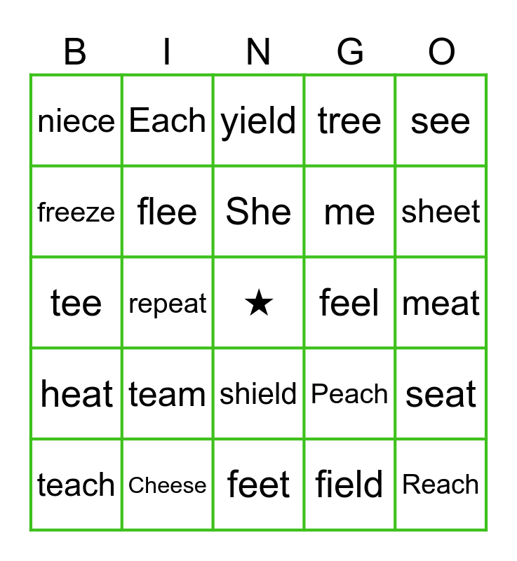 Long E Bingo Card