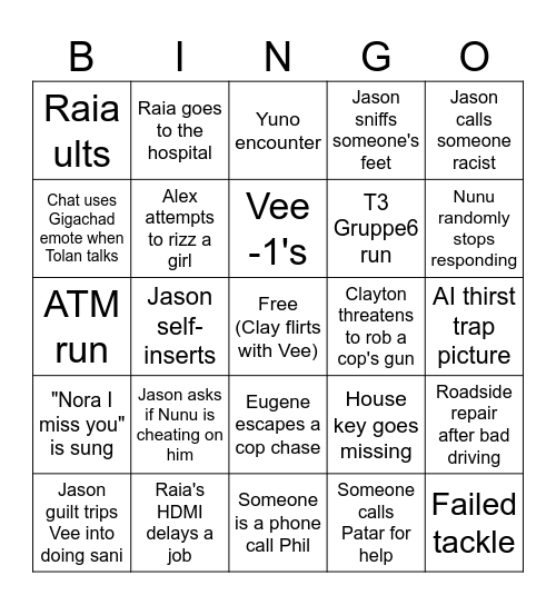 Civ Gang Bingo Card