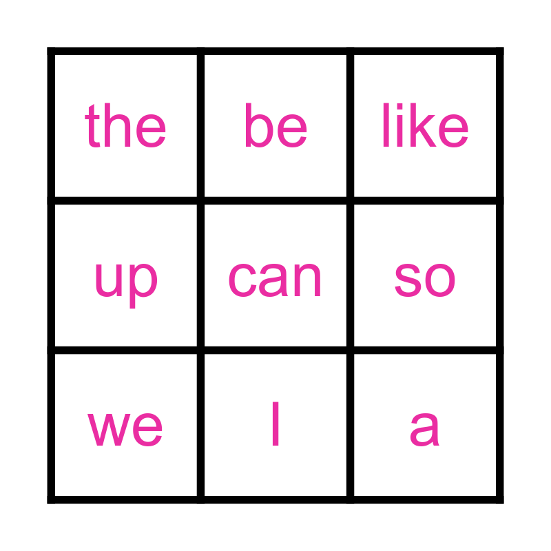 Sight Word List 1 Bingo Card