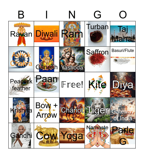 Indian Picture+Word Bingo Card