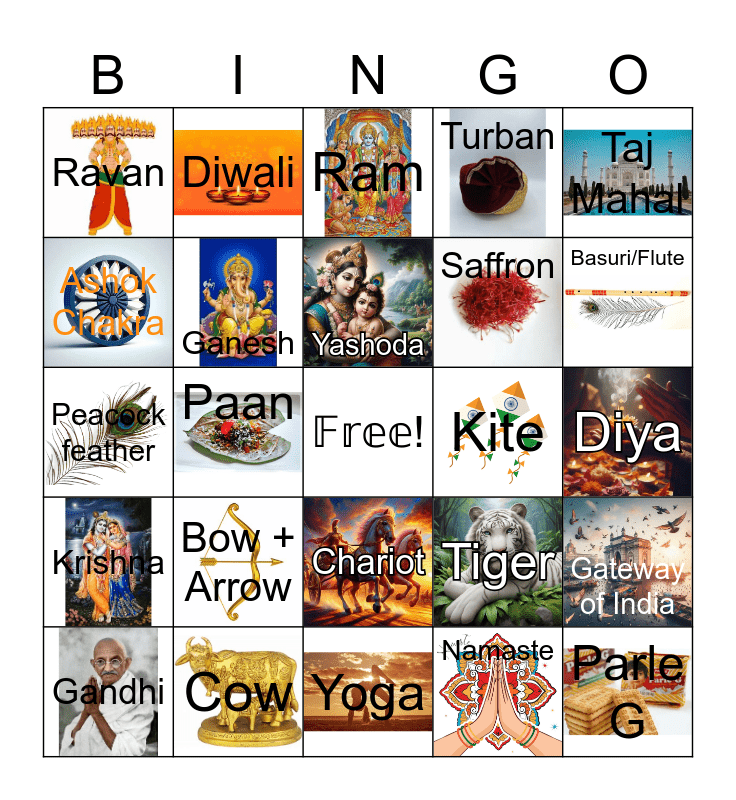 Indian Picture+Word Bingo Card
