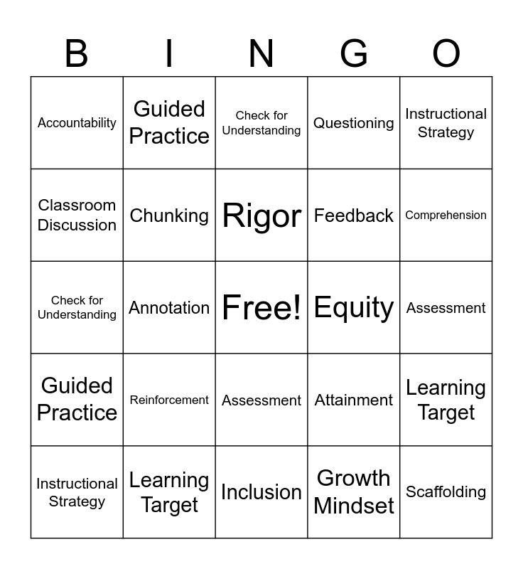 Teacher Buzzword Bingo Card