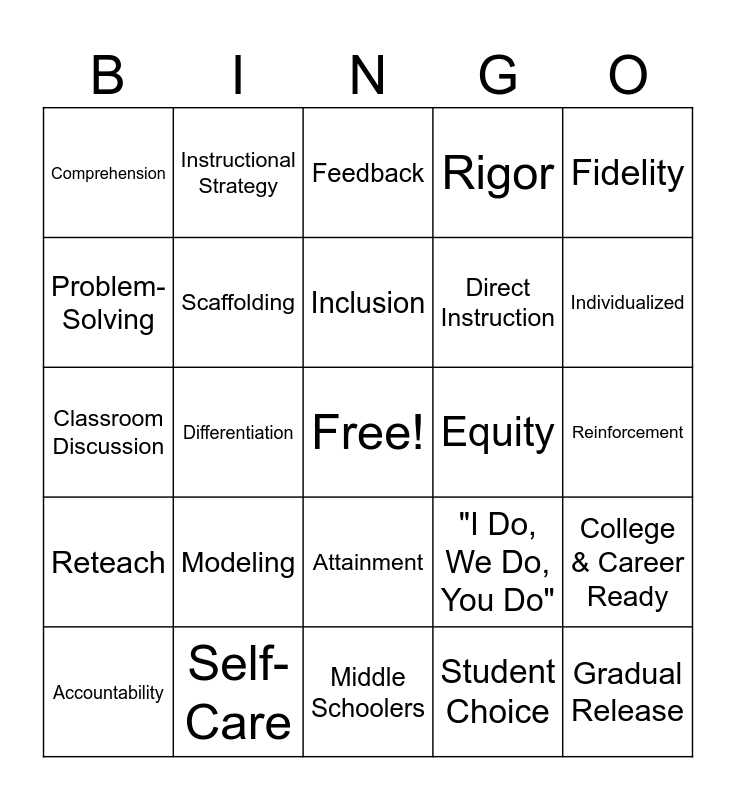 Teacher Buzzword Bingo Card