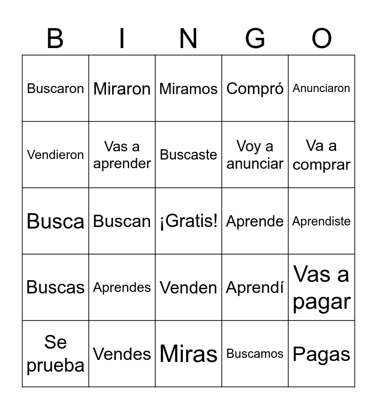 Past, Present, Future Bingo Card