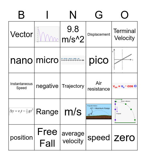 AKHONORS Kinematics Bingo Card